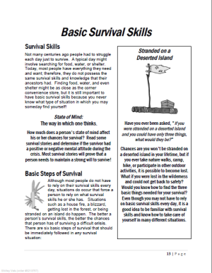 In The Hands Of A Child :: Basic Survival Skills