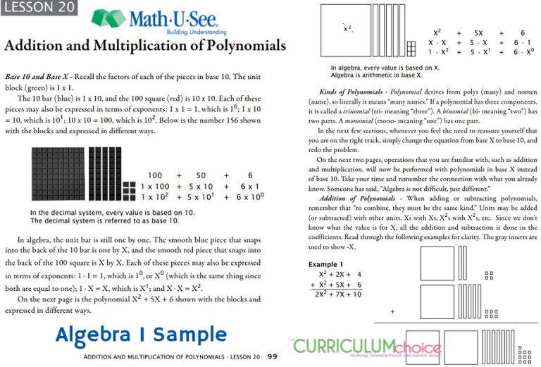 A Review of Math-U-See Algebra I - The Curriculum Choice